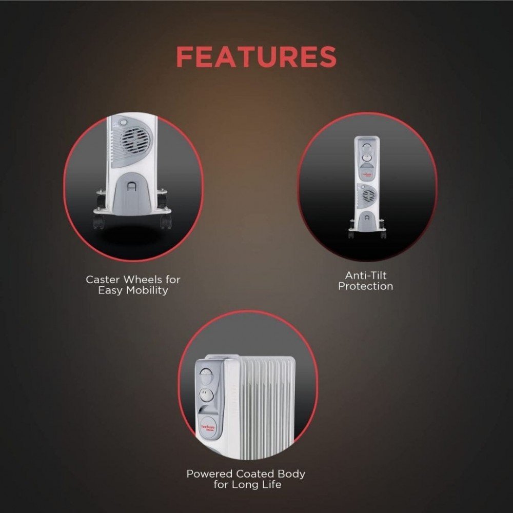 Buy Hindware Salome 11 Fin OFR Room Heater With Forced Rapid Heating System, HOFRSL11WNML1, Grey